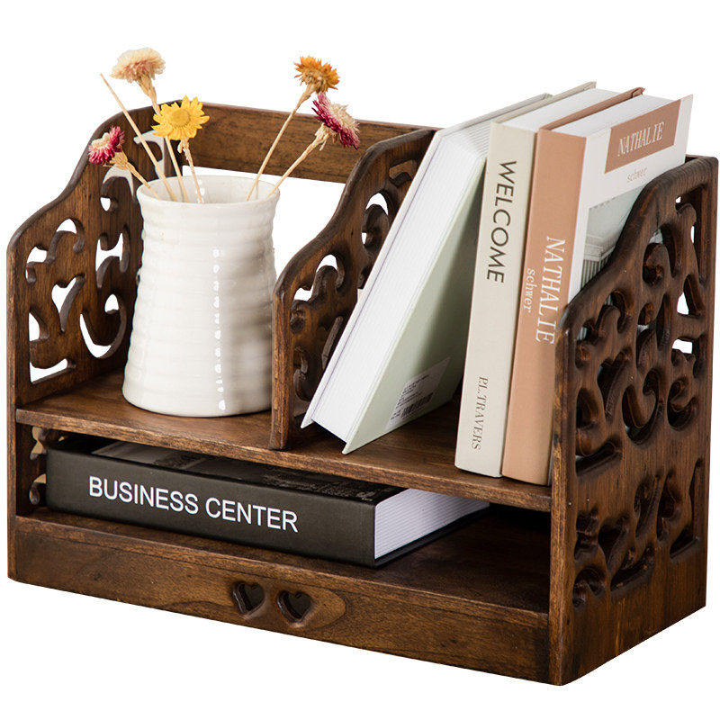 实木桌面小书架书桌简易置物架办公桌桌上小书柜多功能迷你收纳架_虎窝淘