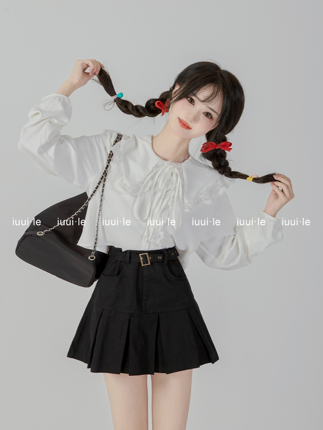 iuui·le白色娃娃领衬衫女春秋百搭宽松显瘦设计感小众短款上衣_虎窝淘