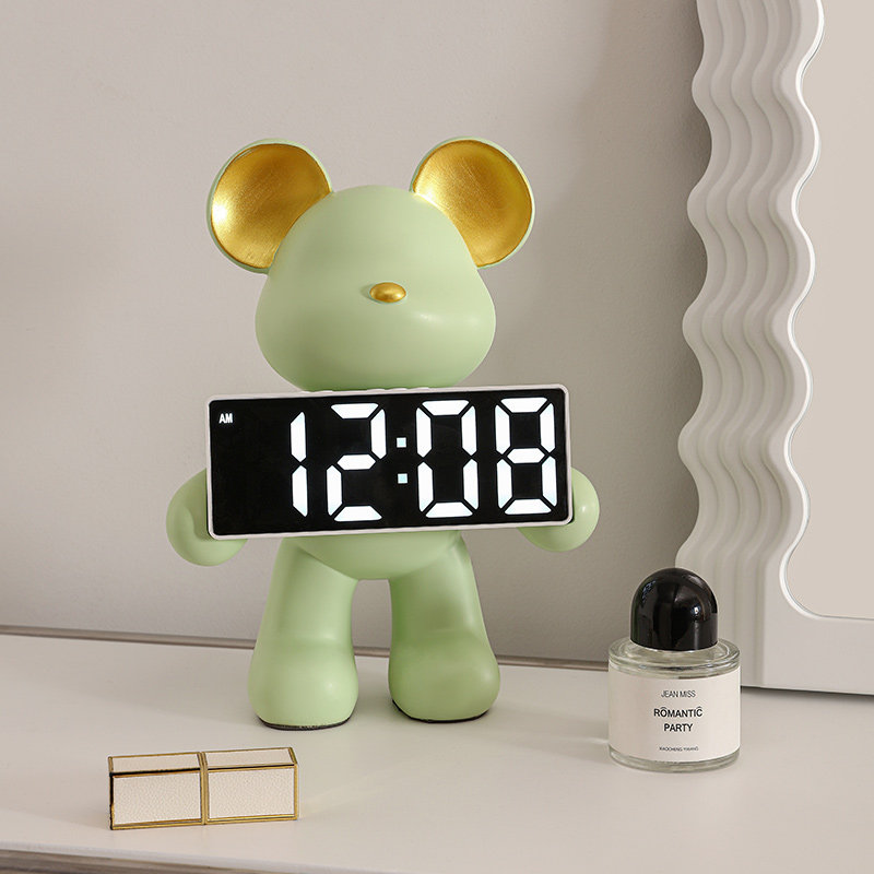 暴力熊电子闹钟客厅卧室床头柜摆件桌面台式钟表夜光静音数字时钟_虎窝淘