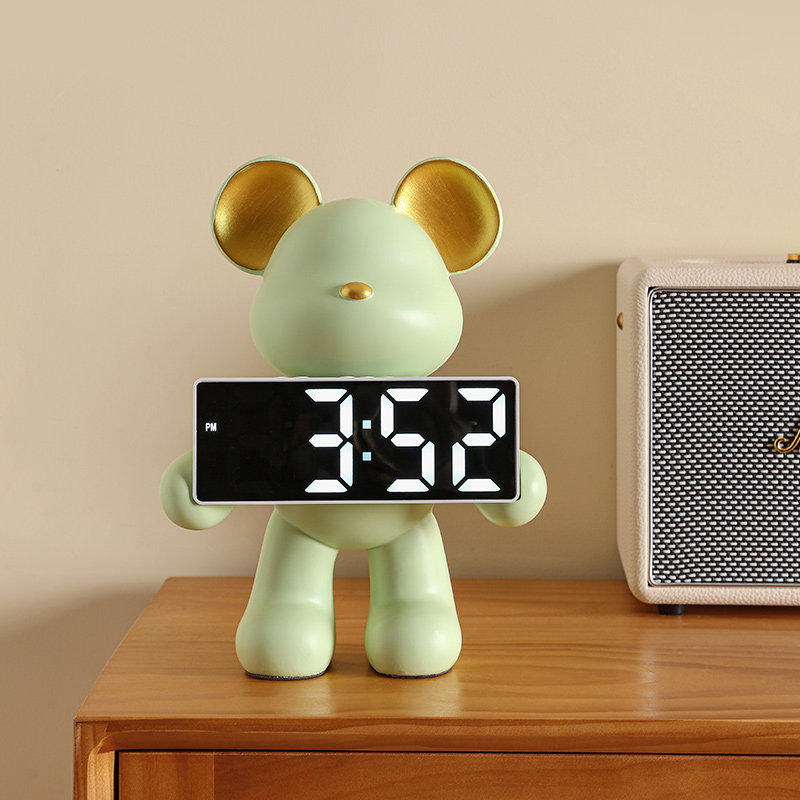 暴力熊电子闹钟客厅卧室床头柜摆件桌面台式钟表夜光静音数字时钟_虎窝淘