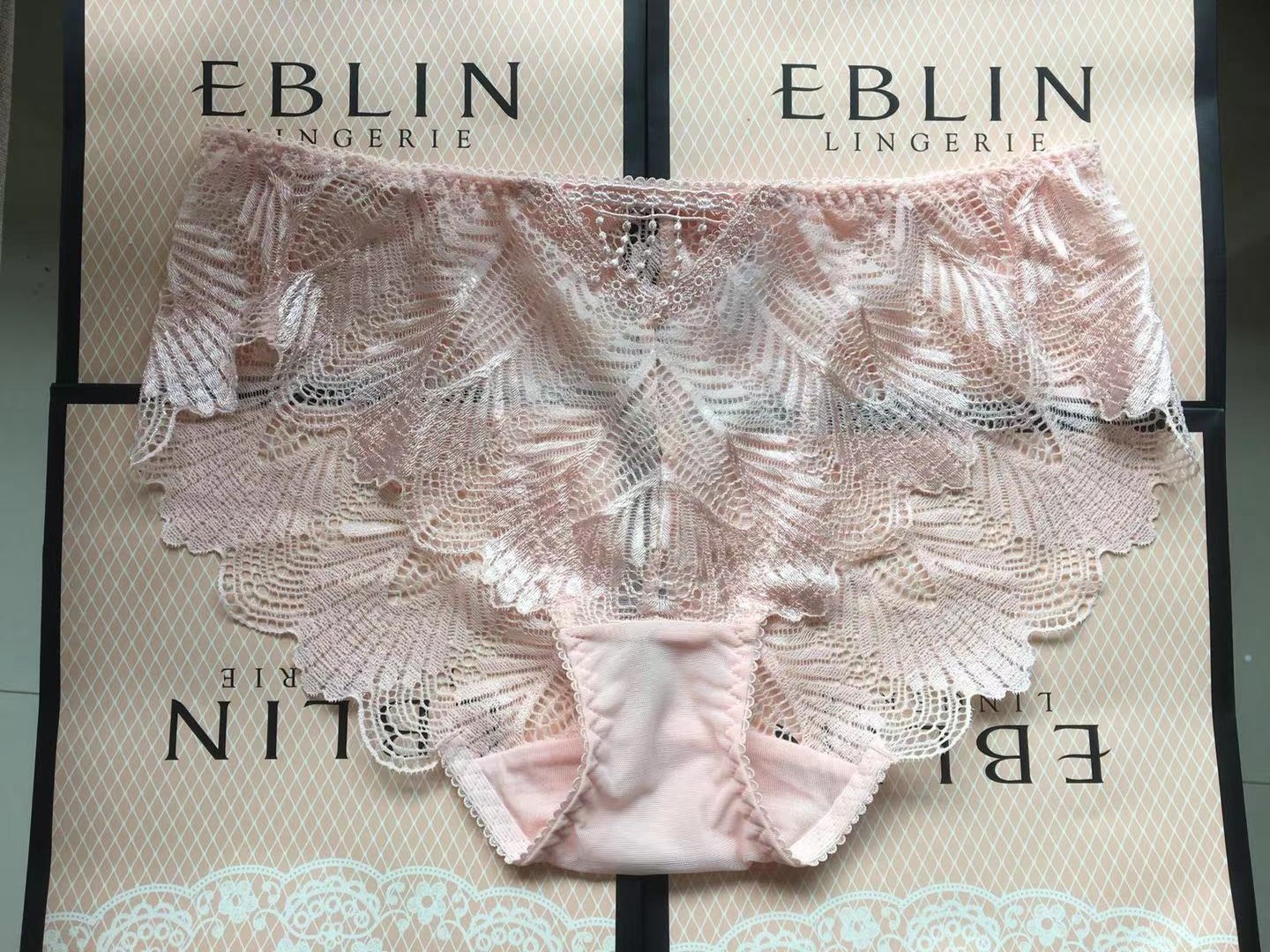 速发EBLIN粉色清新时尚蝴蝶结女士平角裤蕾丝性感女内裤WP723032_虎窝淘