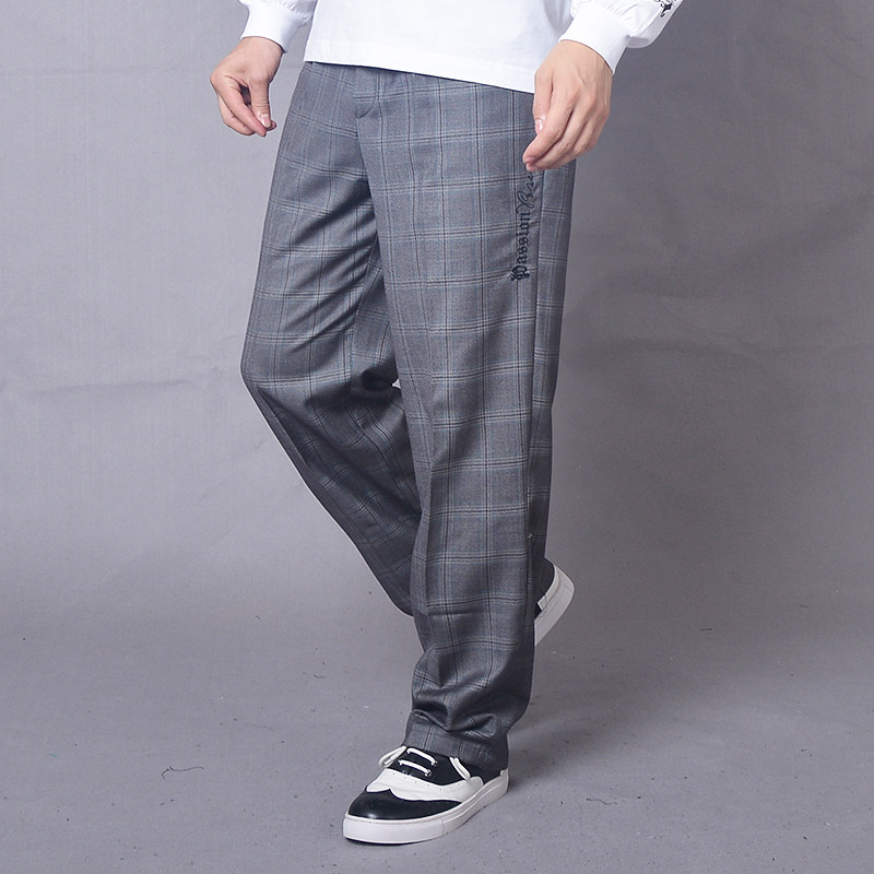 学院风百搭popping坠感西裤男ins直筒米色格纹裤子机械舞服装_虎窝淘