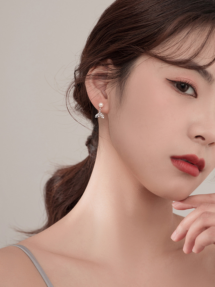925纯银美人鱼尾耳钉甜美贝珠耳环2021年新款潮小众珍珠耳饰品女_虎窝淘