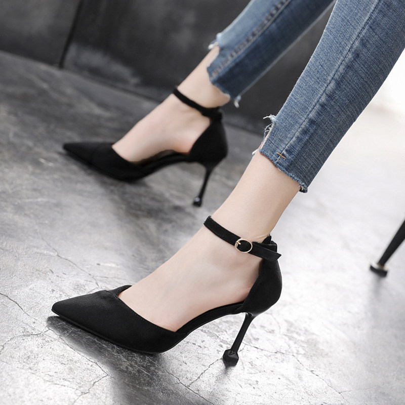 春夏一字扣包头凉鞋女30小码313233大码41一43大号44尖头高跟单鞋_虎窝淘