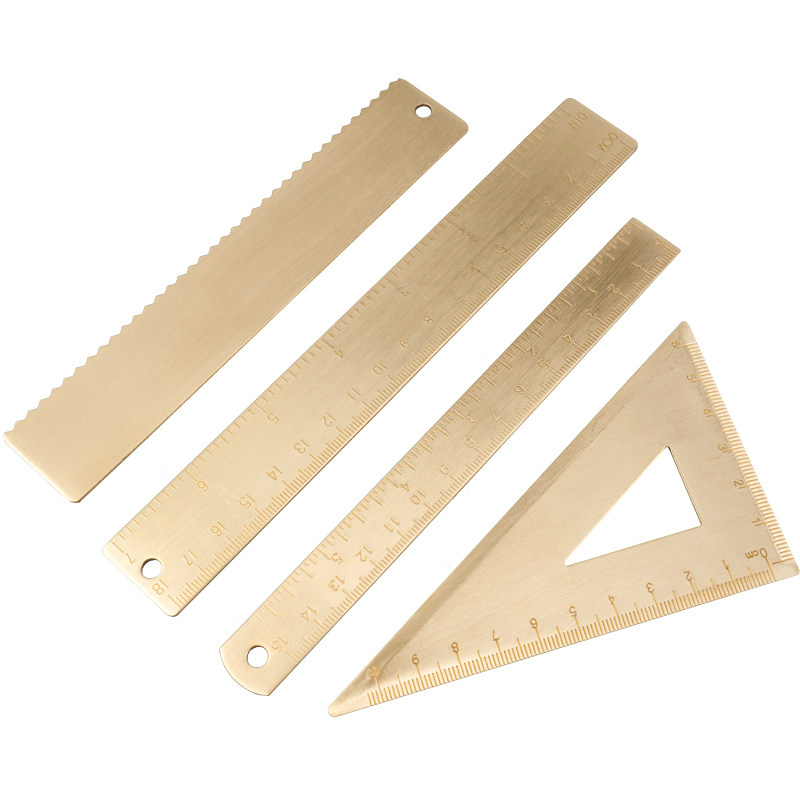 INS北欧复古黄铜直尺三角尺量角器纯铜尺子学生绘图文具定制刻字_虎窝淘