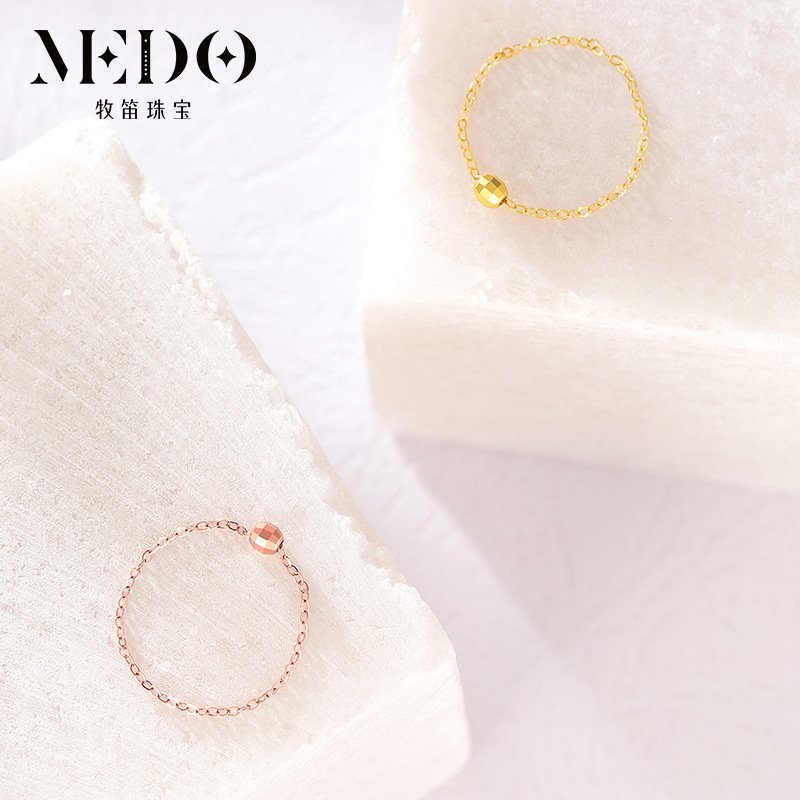 18K金戒指女转运珠戒指简约时尚ins潮链条式软戒彩金食指关节尾戒_虎窝淘