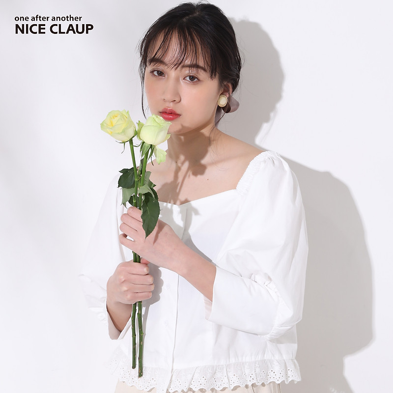 Nice Claup夏季日系可爱清新方领上衣纯棉女泡泡袖上衣111310510C_虎窝淘