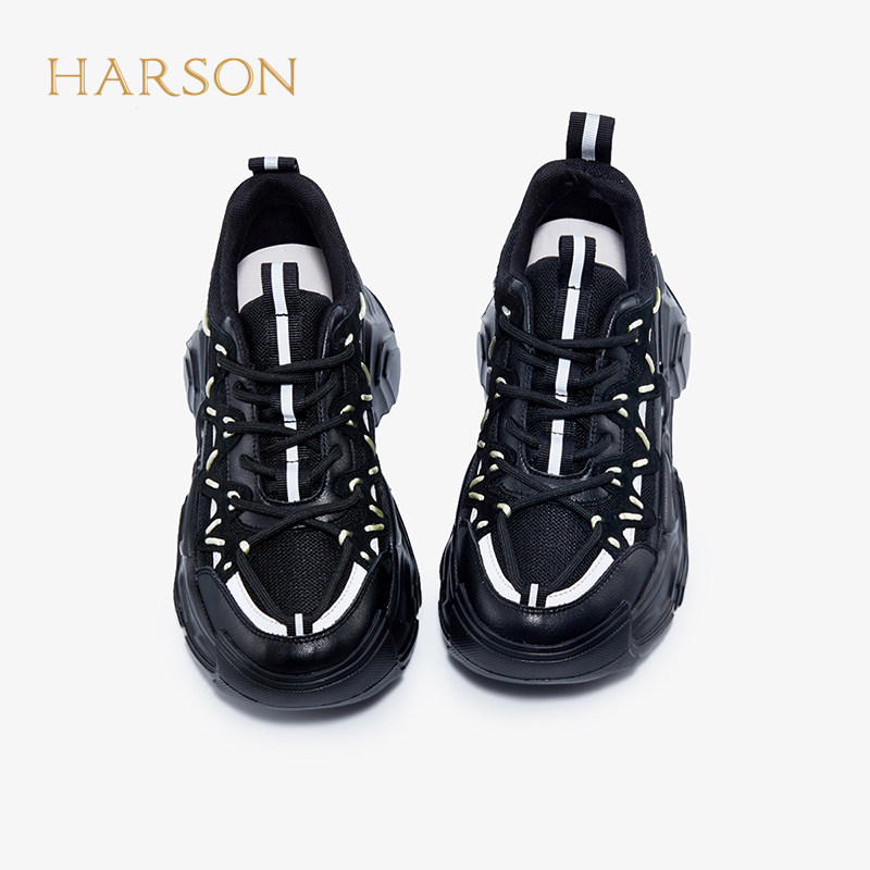 哈森春季新款透气运动休闲鞋女港风厚底小个子老爹鞋HC221608_虎窝淘