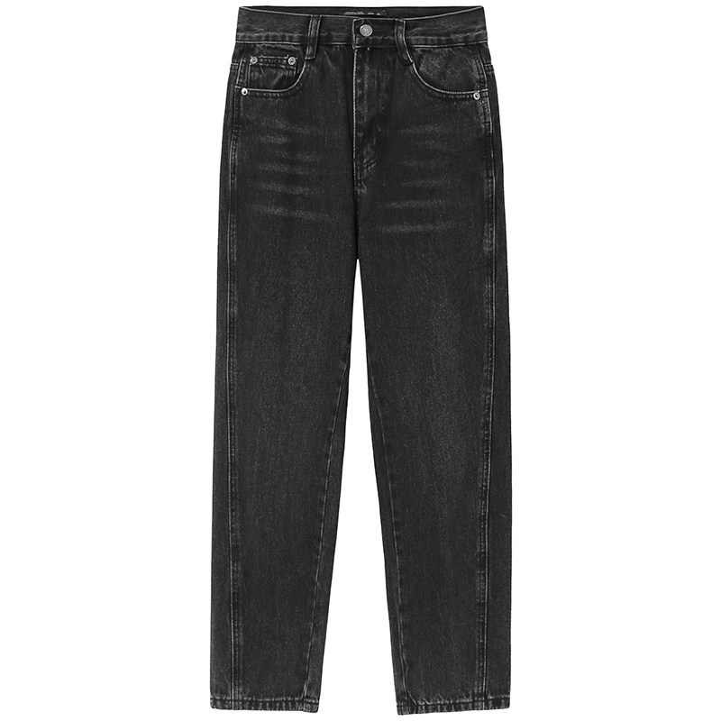 GUBE烟灰色牛仔裤女高腰显瘦2022年新款春季直筒修身九分烟管裤子_虎窝淘