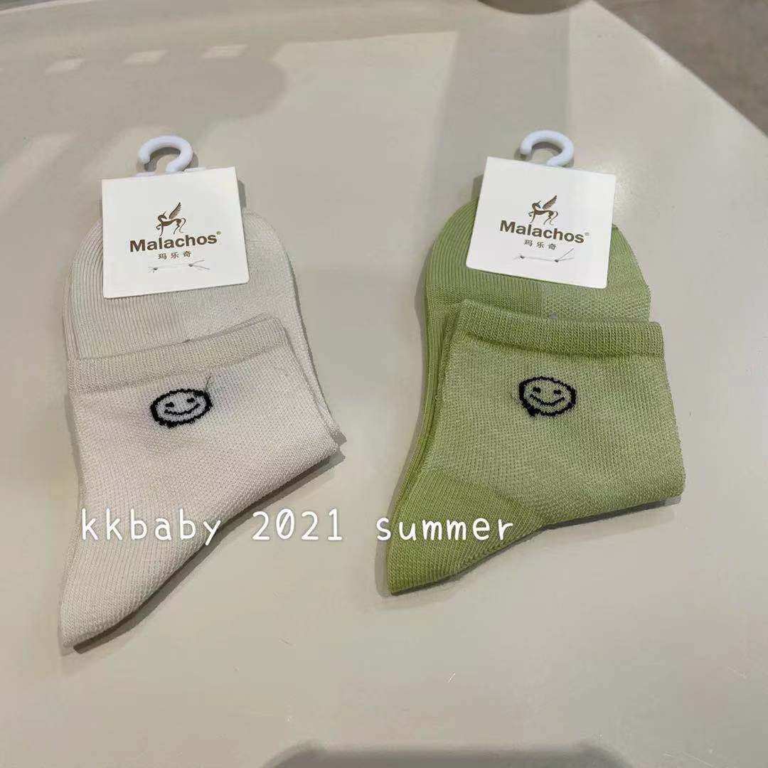 kkbaby韩版童装21春夏男女童纯棉舒适休网红款糖果色笑脸短筒袜子_虎窝淘