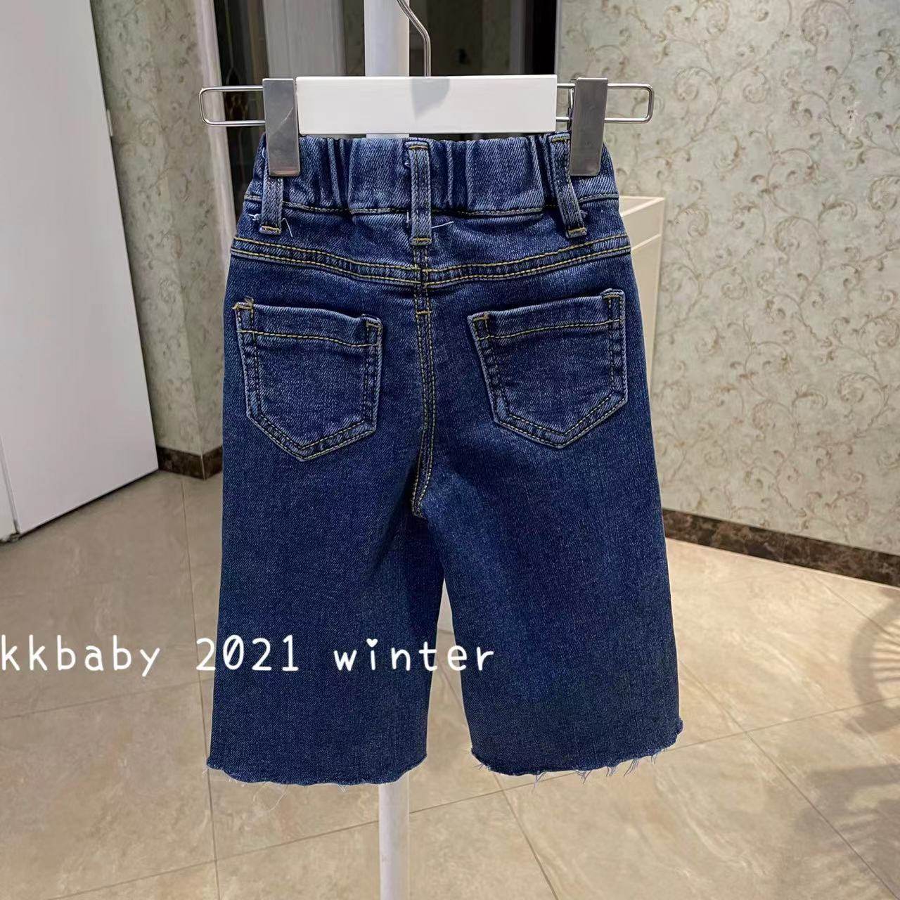kkbaby韩版童装21冬女童洋气时尚纯色舒适薄绒阔腿裤直筒裤牛仔裤_虎窝淘