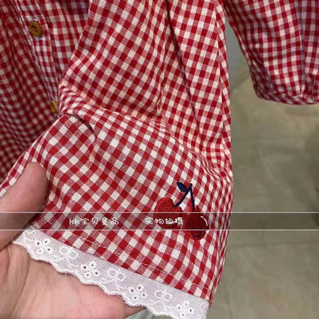kkbaby韩国童装原单20年春新款女童纯棉红白格子翻领头箍连衣裙_虎窝淘
