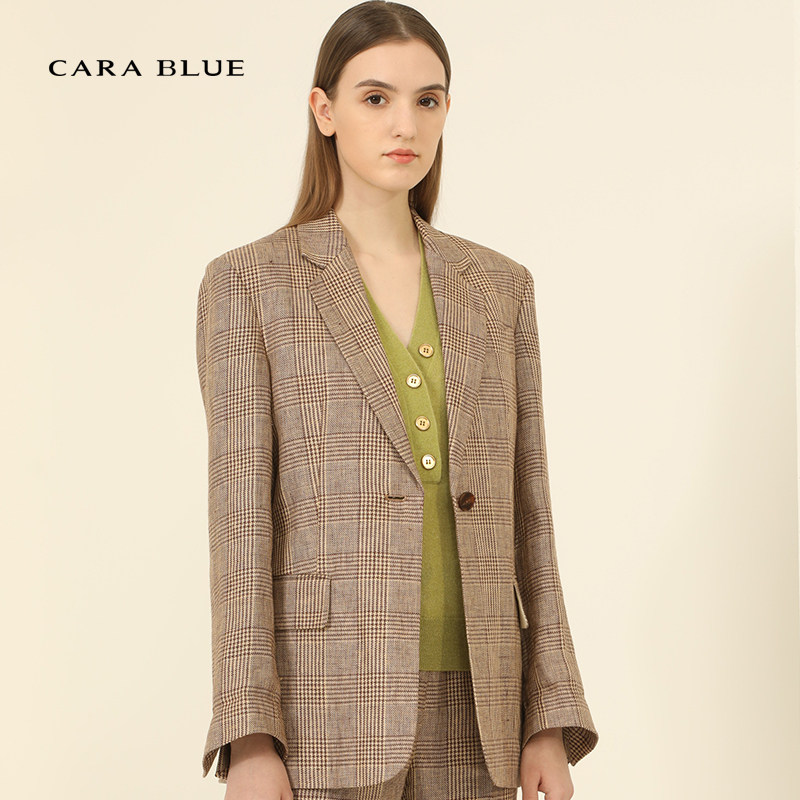 cara blue喀啦西服女上衣女装时尚通勤职业格纹KB221MWJ0118_虎窝淘