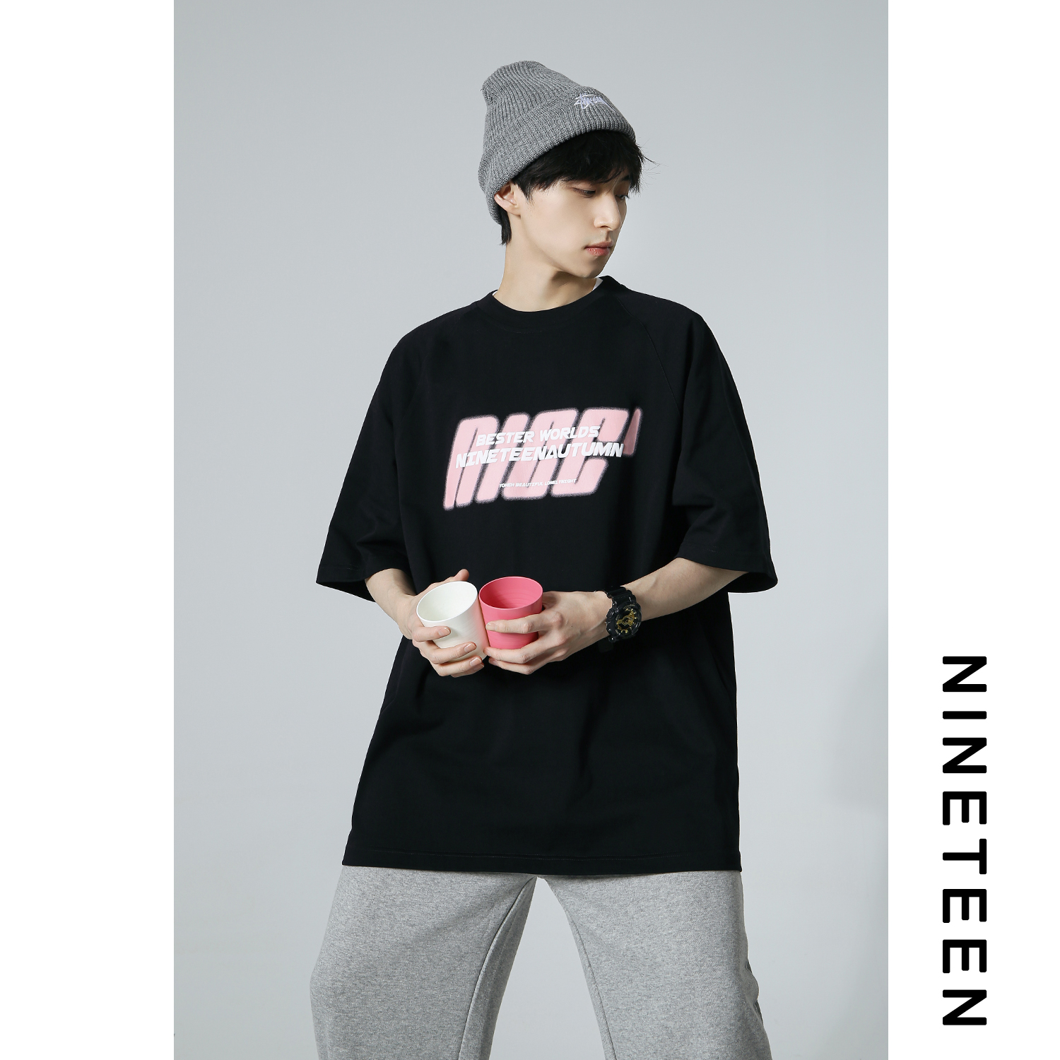 S 23夏季潮牌美式宽松插肩袖短袖T恤复古青少年学生上衣男女_虎窝淘