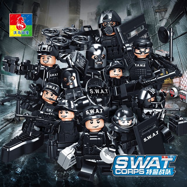 Woma building blocks SWAT mobile unit police mannequin doll assembled ...