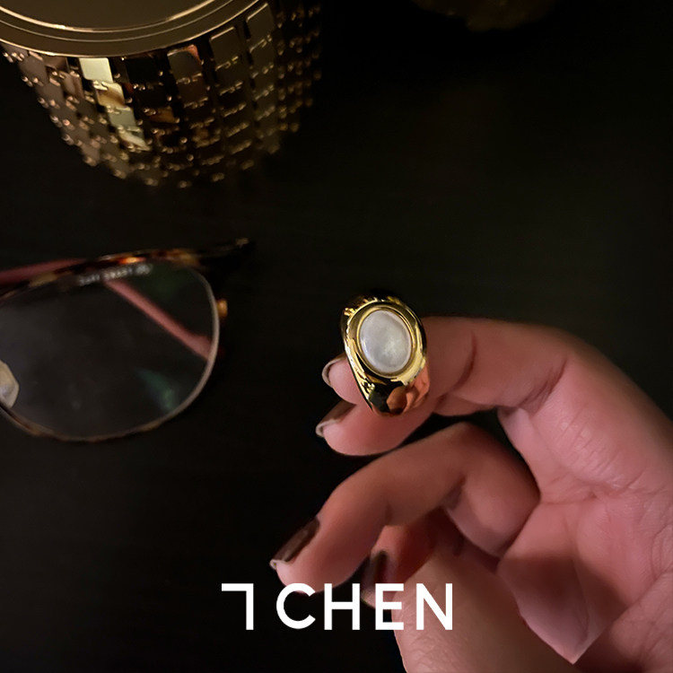 7CHEN欧美红宝石开口戒指简约百搭轻奢气质高级饰品食指戒指环女_虎窝淘