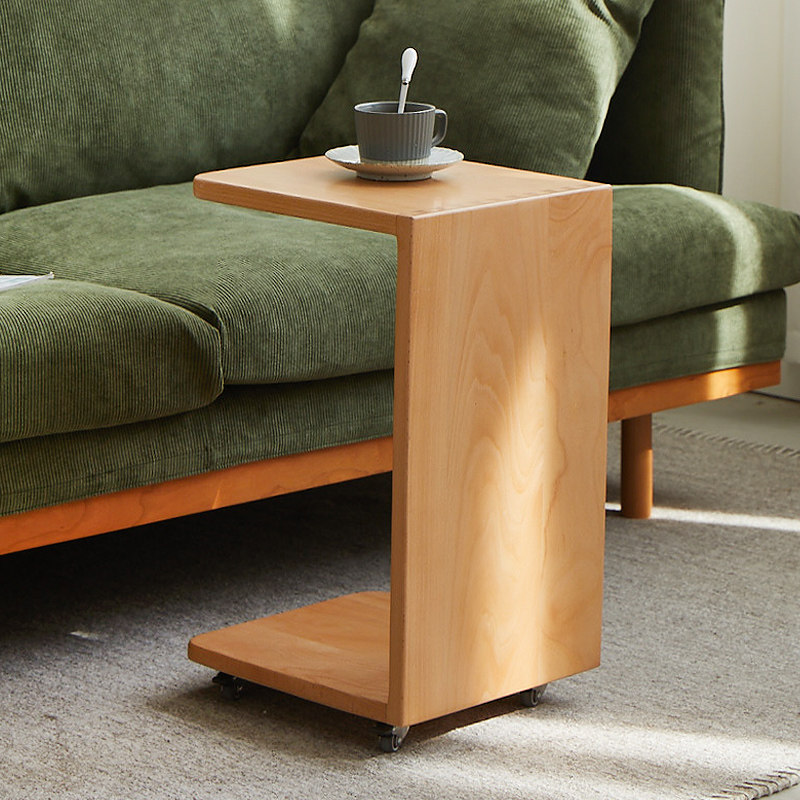 沙发边几窄长可移动C型边几角几实木北欧简约小桌子角几带轮木_虎窝淘