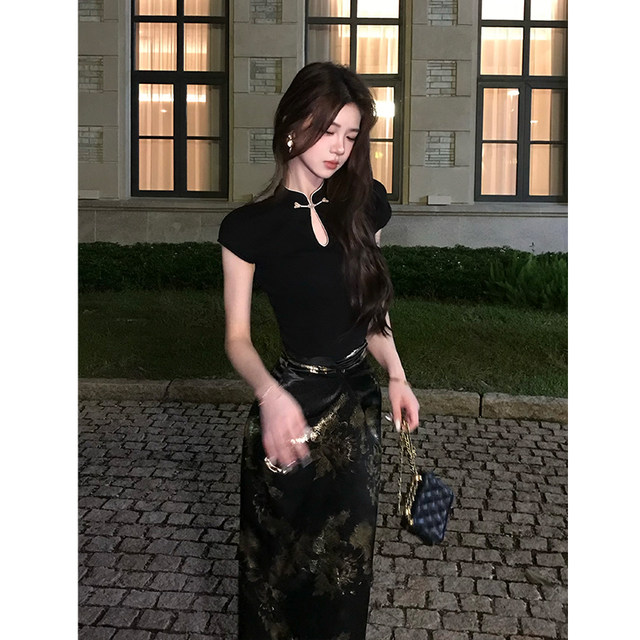 Muzi Li's Li 2025 new Chinese style hollow stand collar top high waist ...