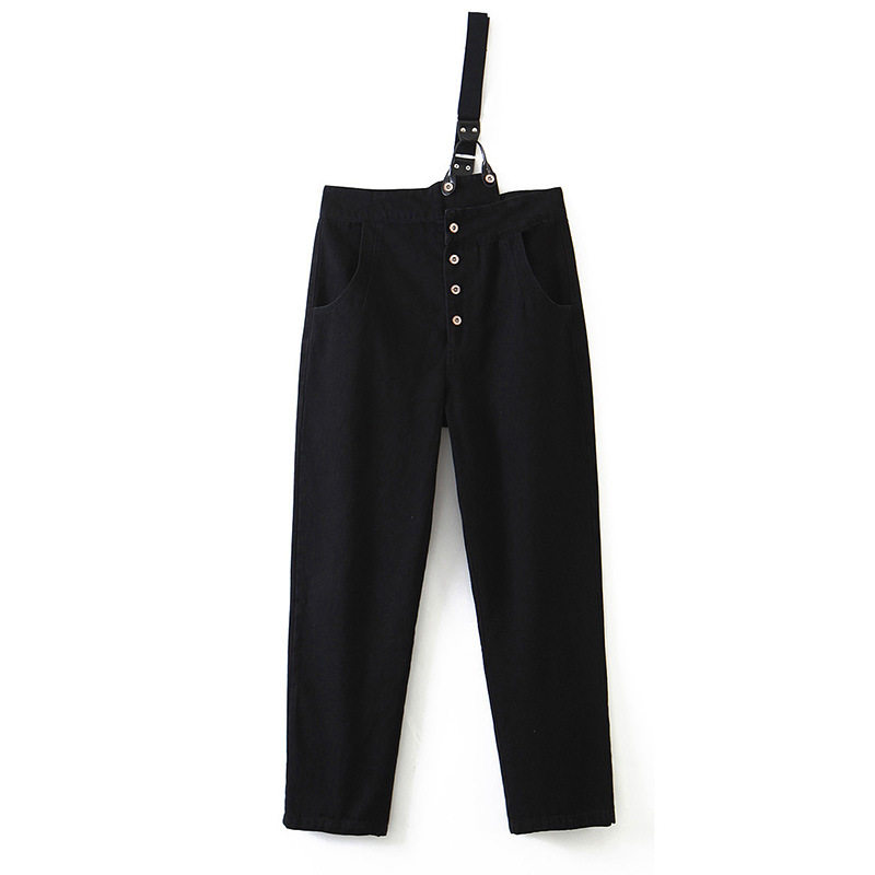 Vaee大码女装背带裤2021秋冬新款胖mm港味单肩带裤子女高腰牛仔裤_虎窝淘