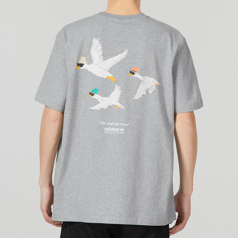 阿迪达斯三叶草短袖男2023秋季新款运动服印花跑步宽松T恤HZ1147_虎窝淘