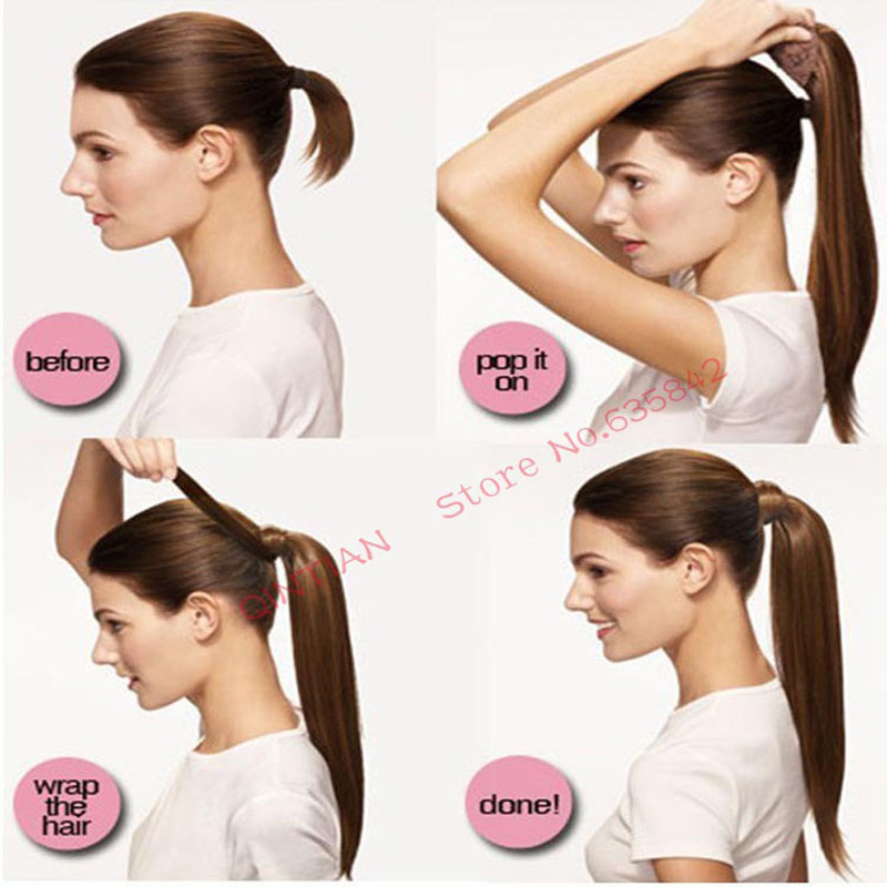 假发马尾Ponytails魔术贴马尾辫大波浪卷发流行黑色棕色发饰_虎窝淘