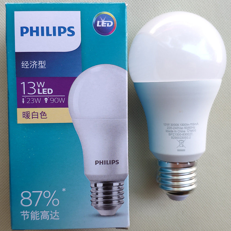 PHILIPS飞利浦13W球泡LED白光6500K黄光日光色E27螺口暖白光3000K_虎窝淘