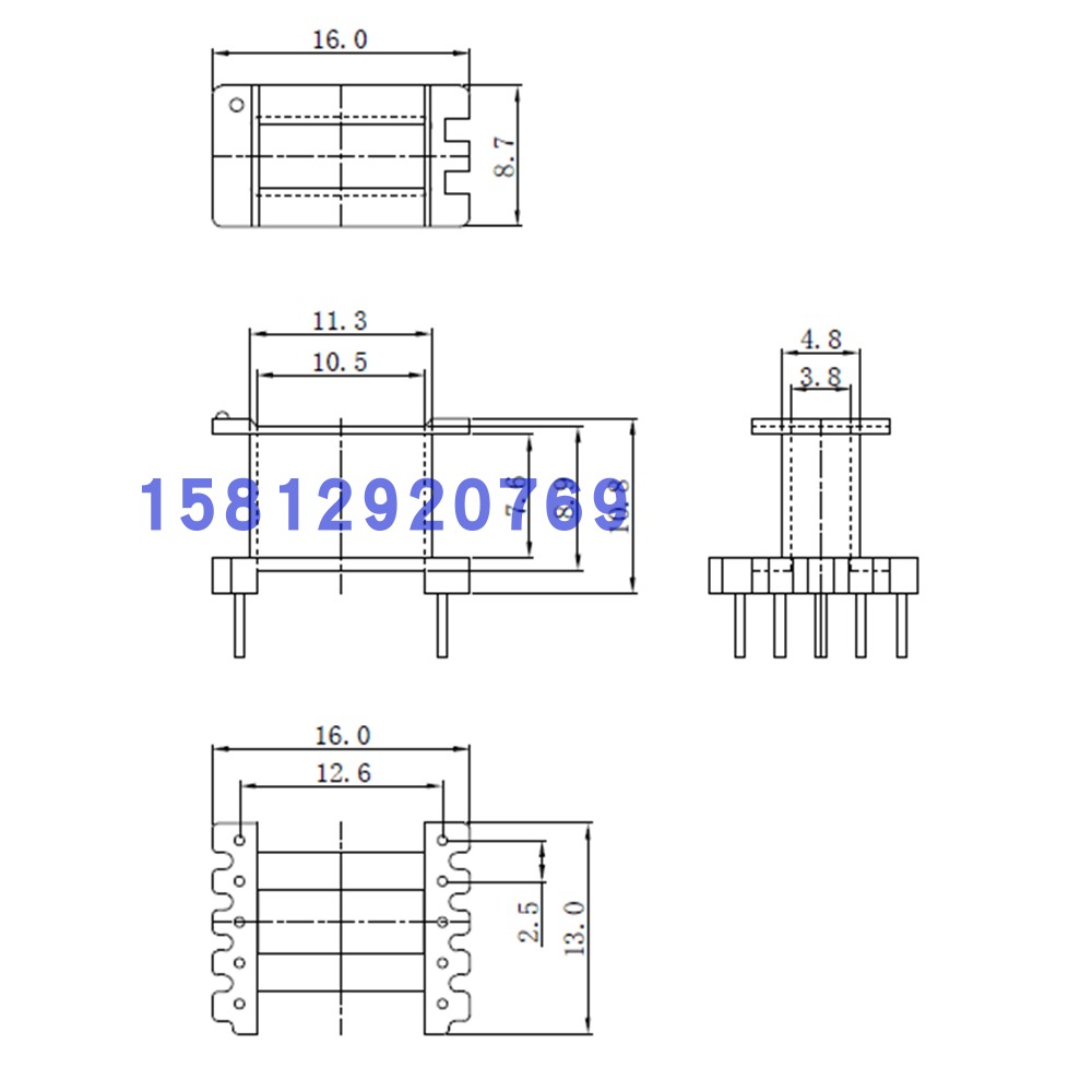 EE1310加宽变频器变压器磁芯骨架+EE13立式5+5骨架排距12.5mm_虎窝淘
