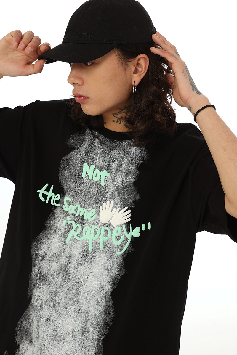 【潮WOO专属】RAPPEYE美式复古瀑布短袖夏季宽松国潮男女情侣T恤_虎窝淘