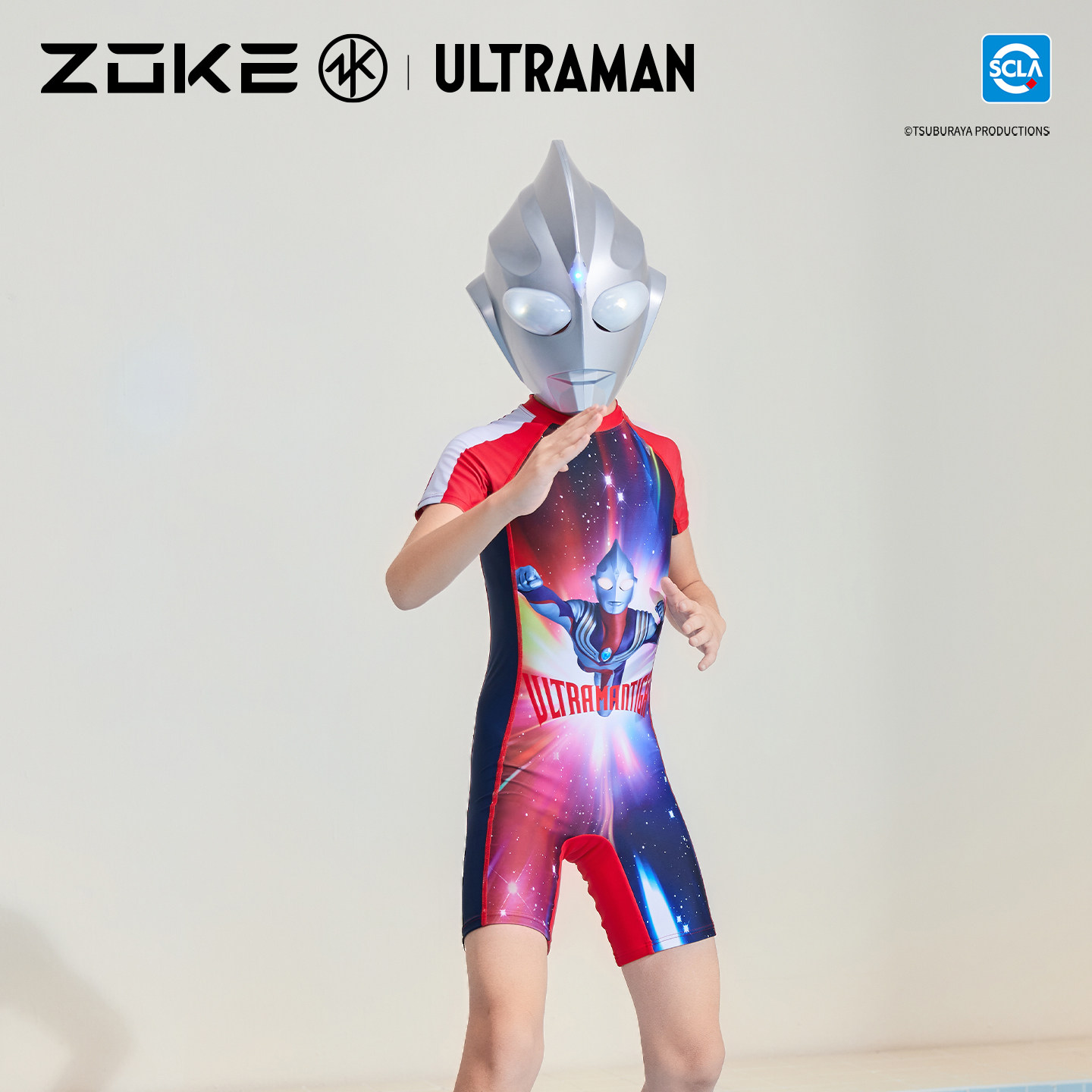 洲克儿童泳衣连体平角短袖防晒zoke迪迦奥特水度假游泳训练男童_虎窝淘