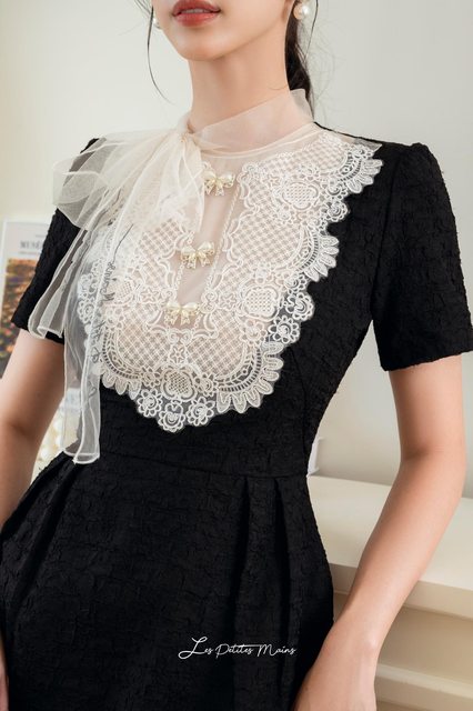 Retro lace streamer mesh slim fit dress GJL230207003