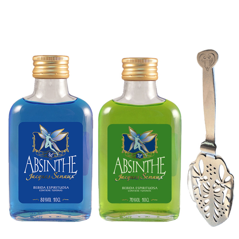 洋酒烈酒100ml西班牙绿精灵蓝色妖姬苦艾酒absinthe双瓶套装送勺_虎窝淘