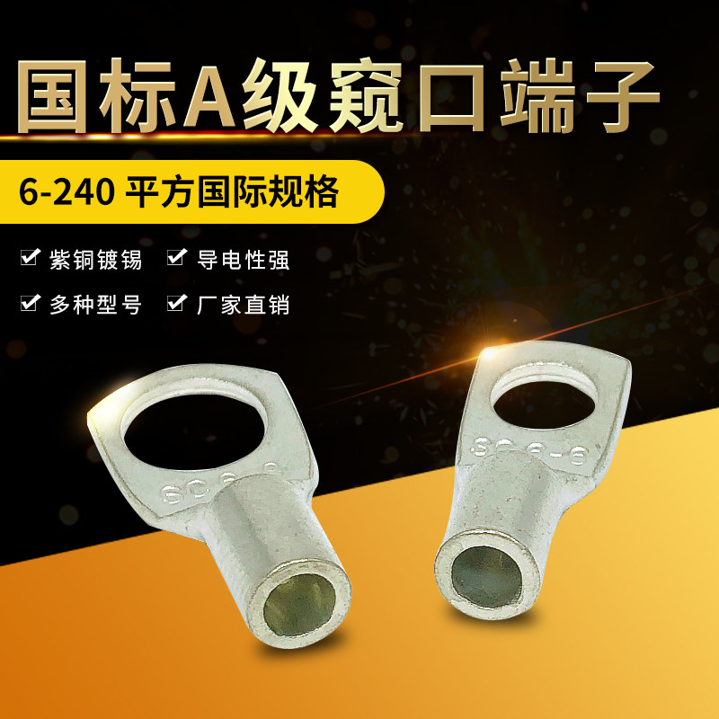 国标A级铜鼻子SC10-6/16-8/25-8/35/50/70平方窥口接线端子铜接头_虎窝淘