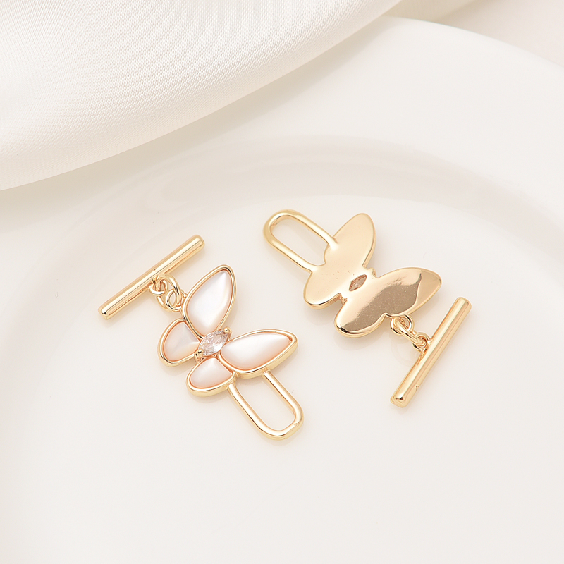 14K包金镶锆石贝母蝴蝶OT扣头手工diy珍珠项链手链收尾链接搭扣_虎窝淘