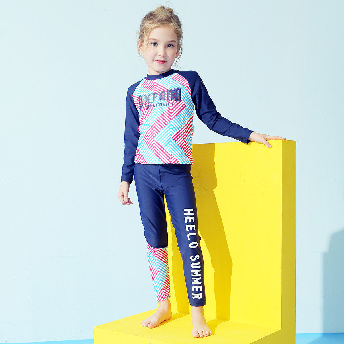 TNZI天姿儿童分体长袖泳衣儿童游泳装潜水服冲浪服大童户外女童装_虎窝淘