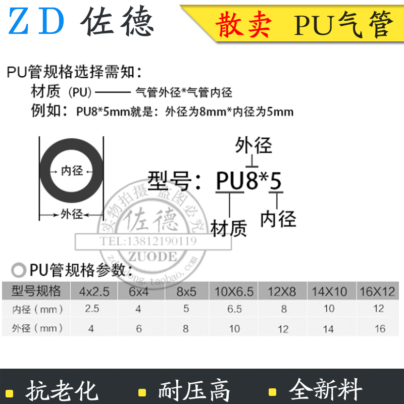 气动pu8*5气管外径8mm空压机软管16*12*8/10*6.5/6*4*2.5散卖元奈_虎窝淘