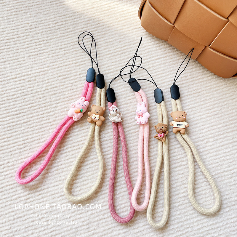 饼干熊毛绒手机挂绳可爱卡通手绳秋冬短款手腕挂件防摔手机链挂饰_虎窝淘