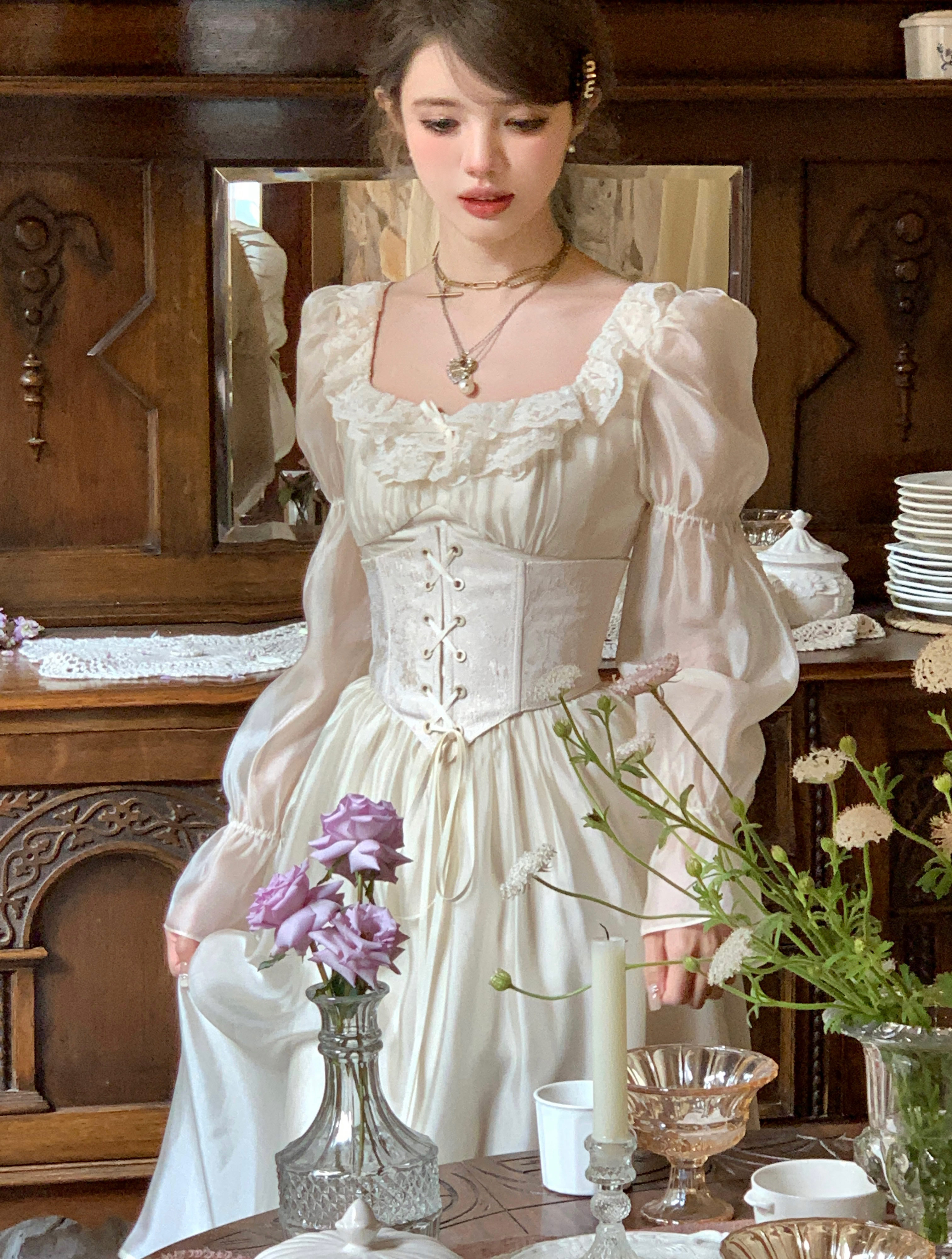 Acaine阿彩呢法兰西少女/裙子质感高级感浪漫仙气法式腰封连衣裙_虎窝淘