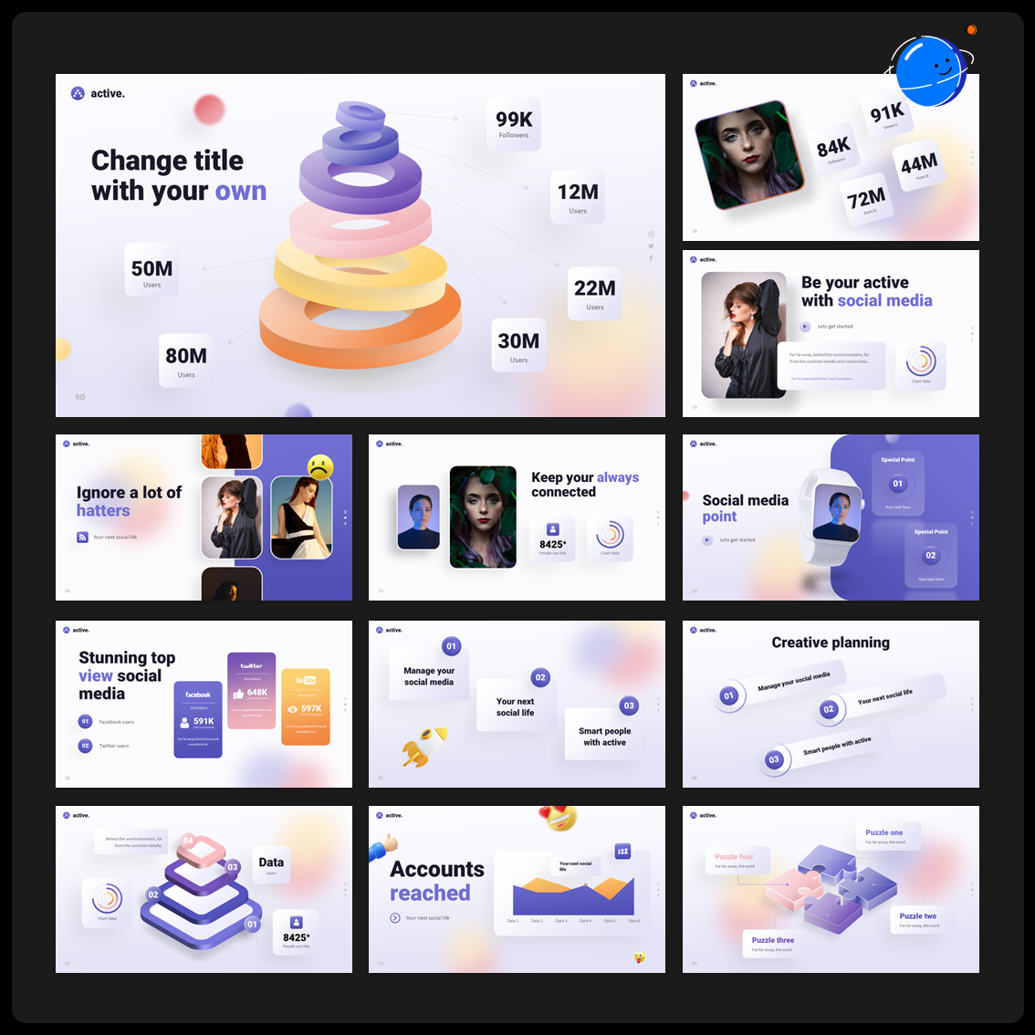 98页创意3Dppt模板高端动画个人作品集双配色真3D模型ppt制作美化_虎窝淘