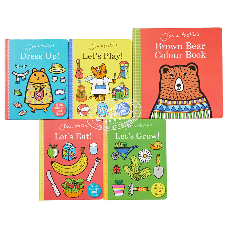 Jane Foster作品集5册一起来系列Lets Dress Up Eat Play Grow幼儿启蒙推拉操作书翻翻页纸板书绘本颜色书【中商 ...