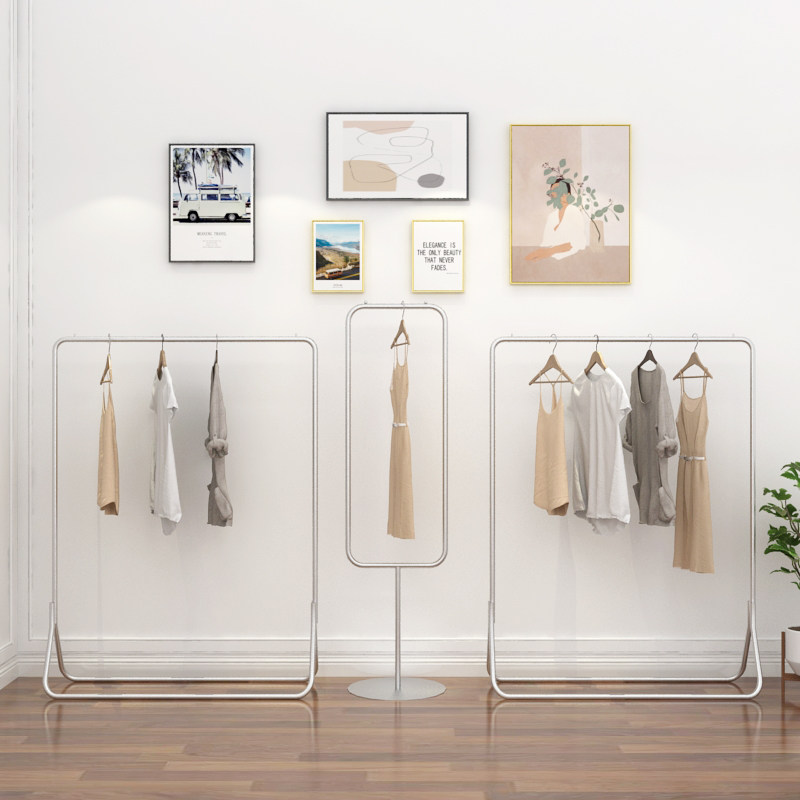 服装店新款展示架婚纱陈列架男女衣服落地挂衣架中岛卧室侧挂货架_虎窝淘