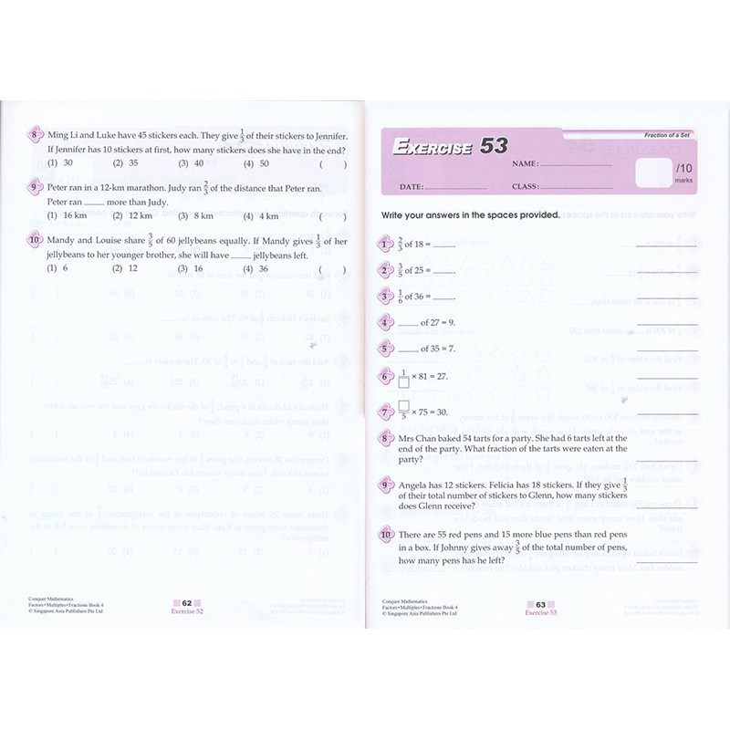 SAP Conquer Mathematics 4 Factors Multiples Fractions数学因数倍数分数新加坡数学攻克版小学 ...
