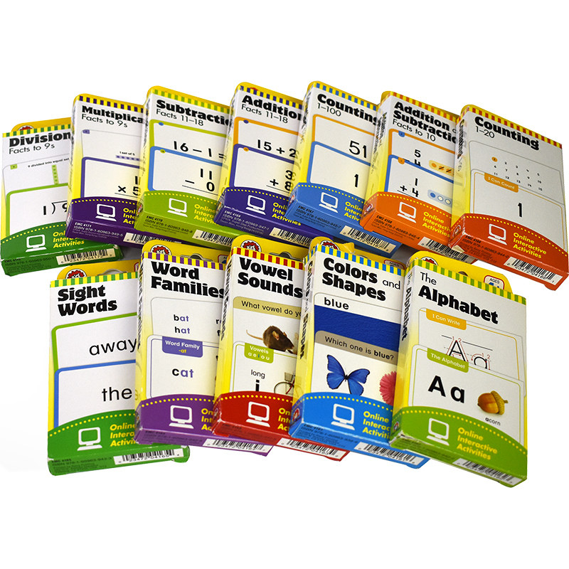Evan-Moor Learning Line Flashcards Collection美国加州教辅英语单词卡加数学便捷套装闪记学习卡 12 ...
