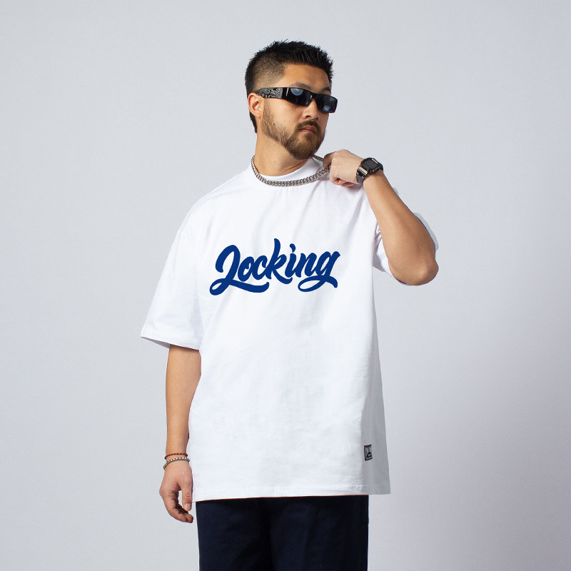WE-FUNK国潮嘻哈街头Locking字母印花简约百搭T恤锁舞短袖Locker_虎窝淘