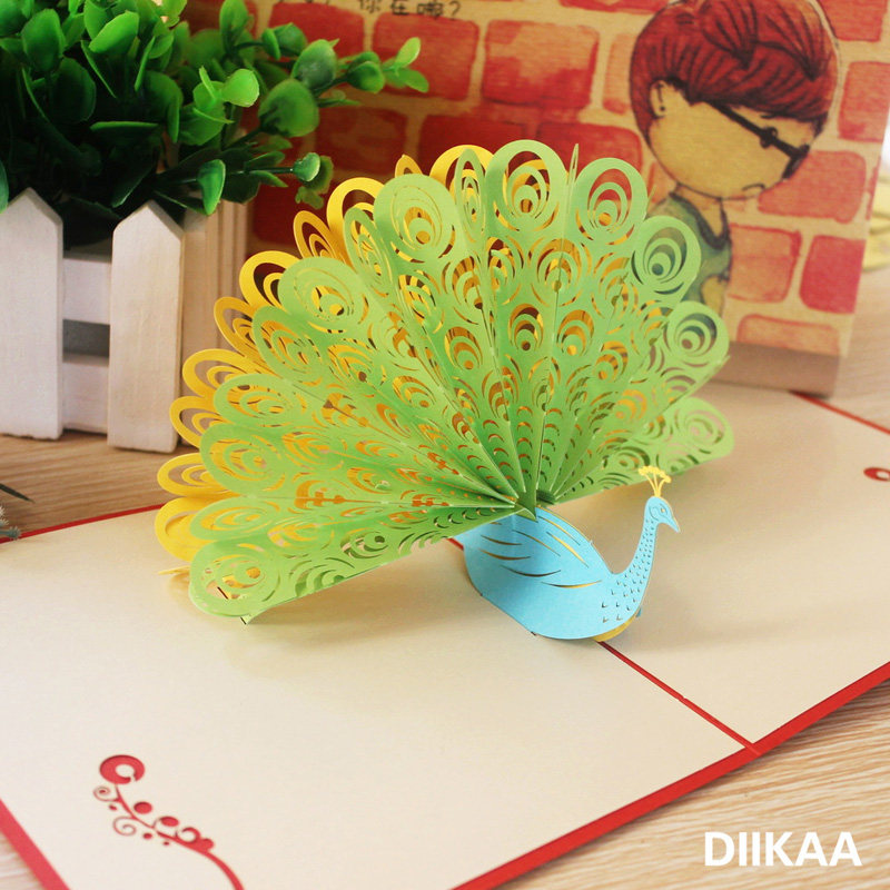 凤凰孔雀开屏立体贺卡3D纸雕教师节礼物祝福惊喜DIY手工创意卡片_虎窝淘