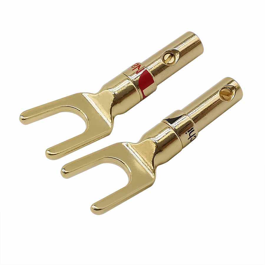 2/4Pcs Copper Gold plated Y/U Fork Spade Banana Plug Audio S_虎窝淘
