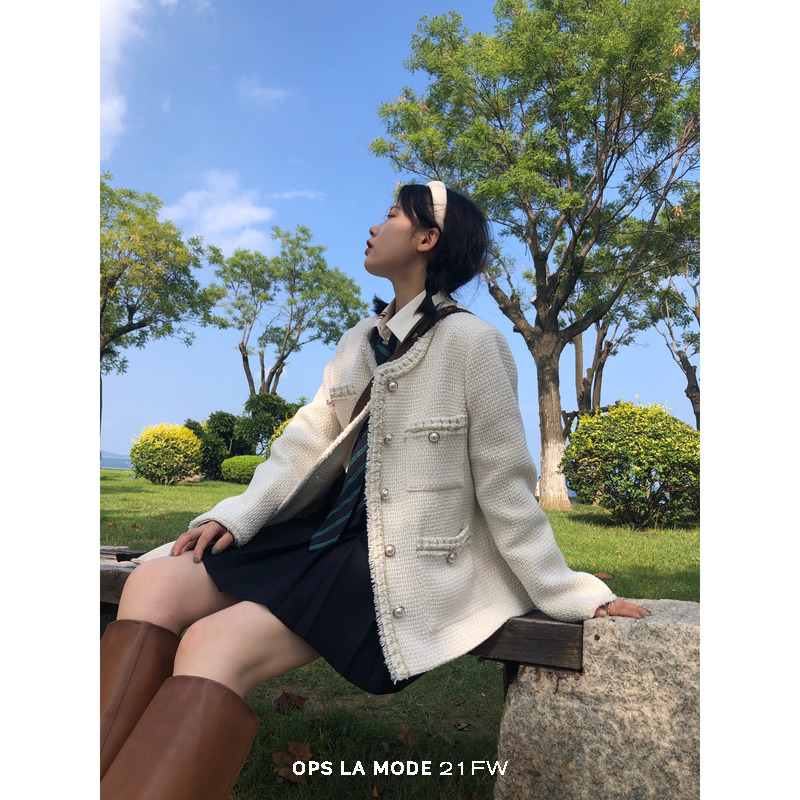 oops market/21FW芜湖我的奶油香香女孩小香风外套短裙套装_虎窝淘