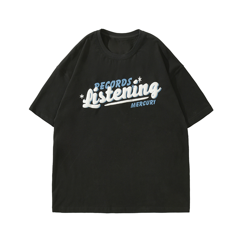 E禾子先生男士短袖T恤240g字母发泡宽松夏季中袖ins情侣款上衣tee_虎窝淘