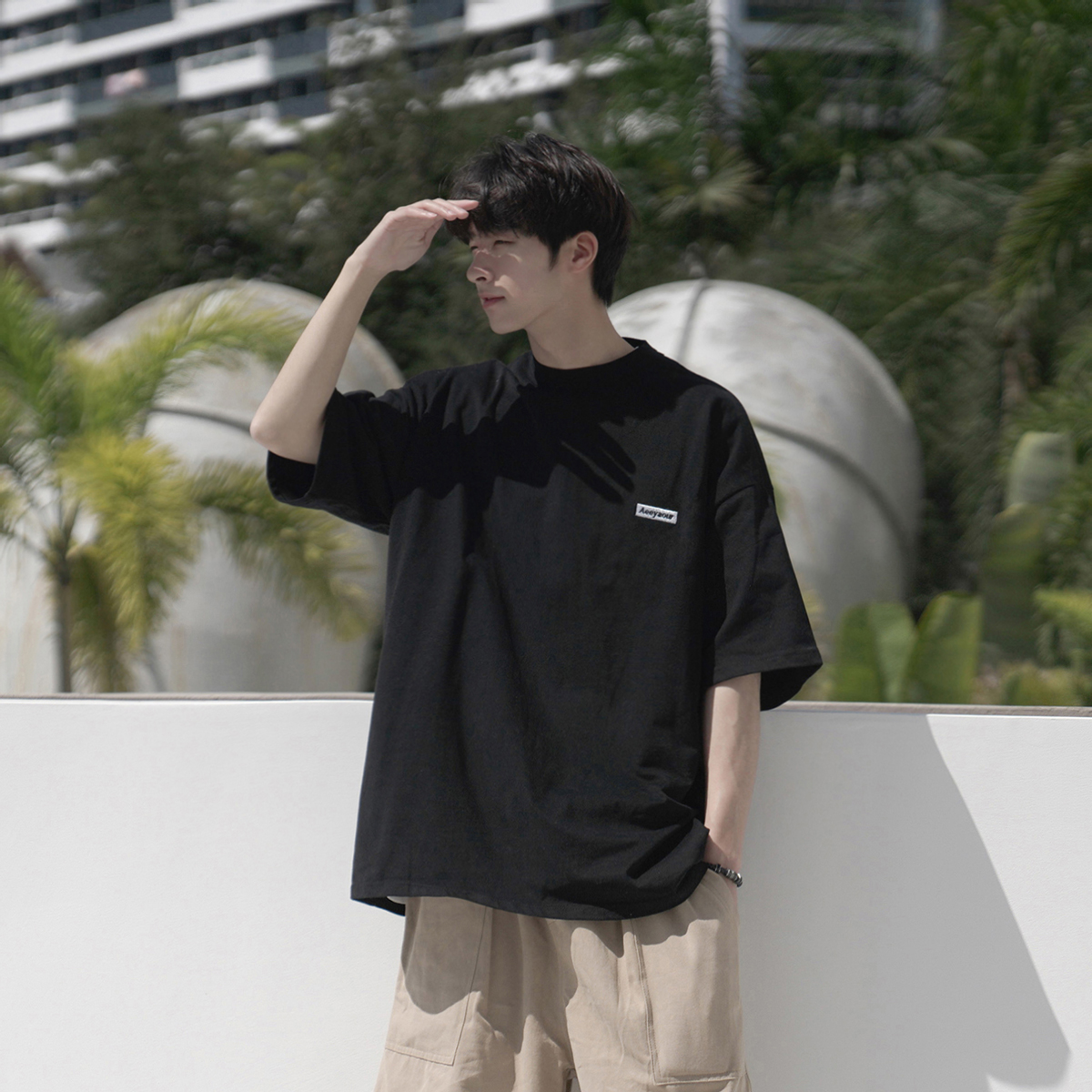 E230G夏季新品男士短袖T恤简约潮牌刺绣圆领落肩半袖衫学生体恤te_虎窝淘