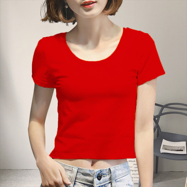 Summer 2025 new white T-shirt for women's short high waist short sleeve ...