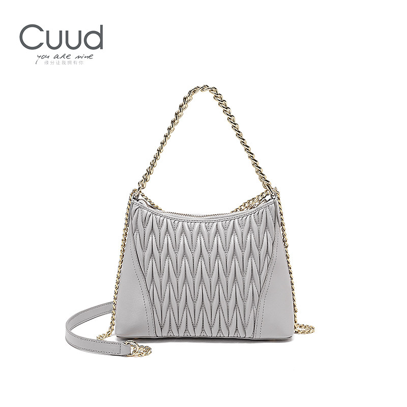 【专柜】Cuud女包2022新款褶皱包真皮大容量时尚高级感链条斜挎包_虎窝淘